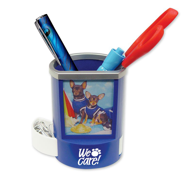 Custom Blue Pen Holder with Picture Frame - Pens - Pencils & Pens